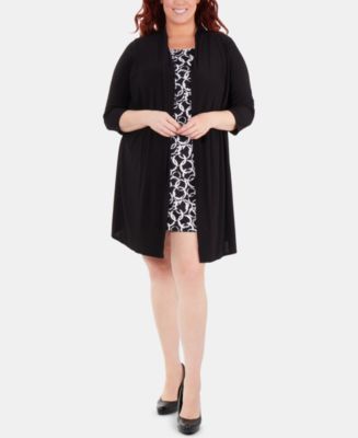 NY Collection Plus Size Layered-Look Cozy with Printed Dress Inset - Macy's