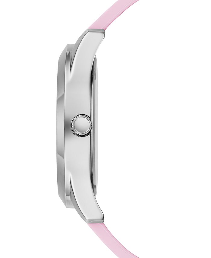 GUESS Women’s Silver-Tone and Pink Silicone Watch Embellished with ...