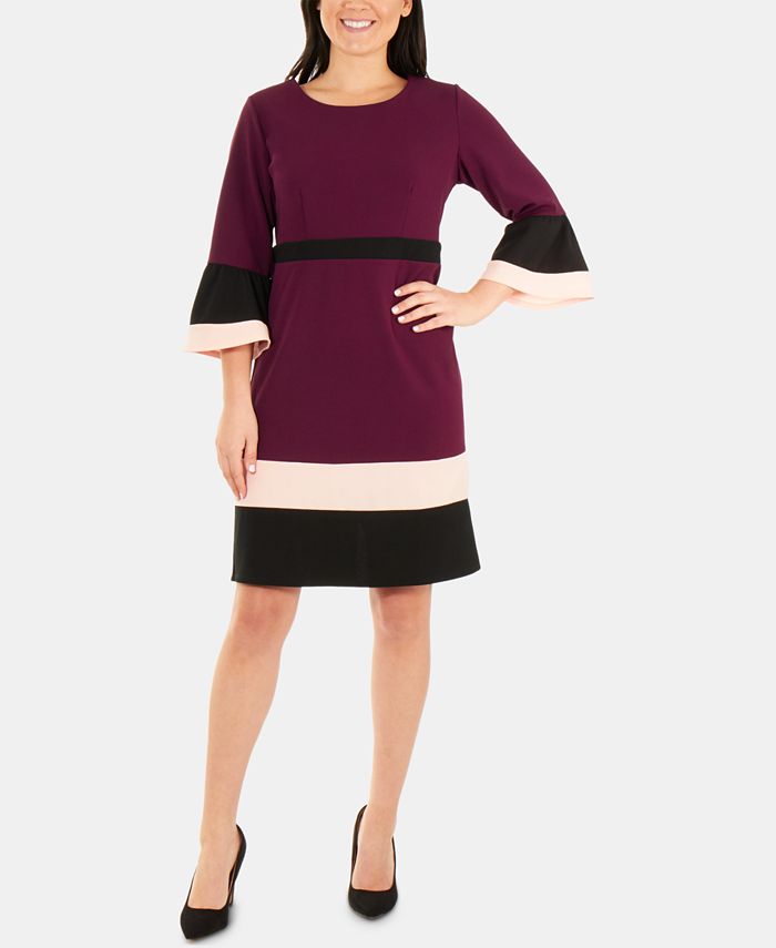 NY Collection Bell-Sleeve Colorblocked Dress - Macy's