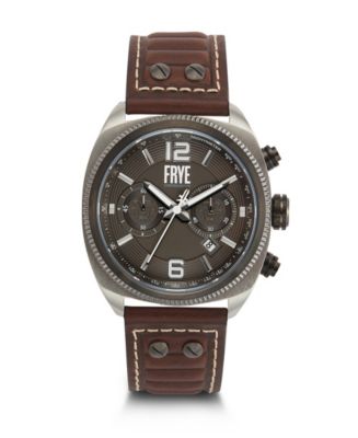 Frye Mens' Moto Engineer Chronograph Dark Brown Leather Strap Watch ...