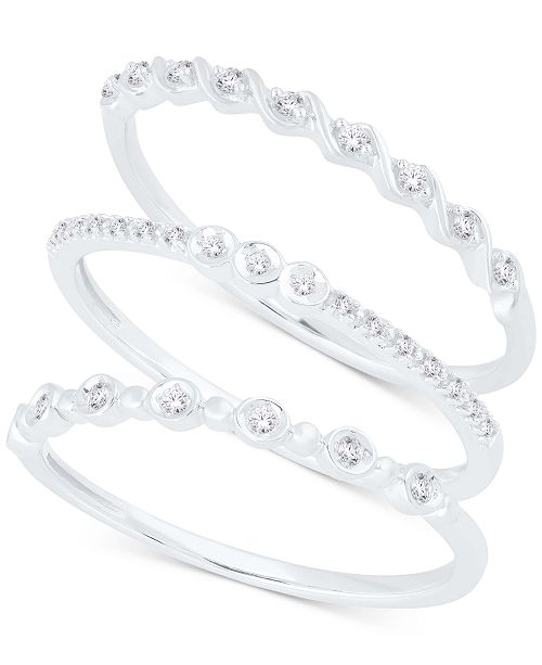 Macy's 3 Pc. Set Diamond Stack Rings (1/6 ct. t.w.). & Reviews - Rings ...