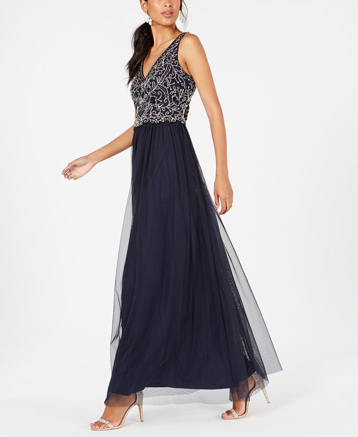 Adrianna Papell Petite Beaded-Bodice Gown - Macy's