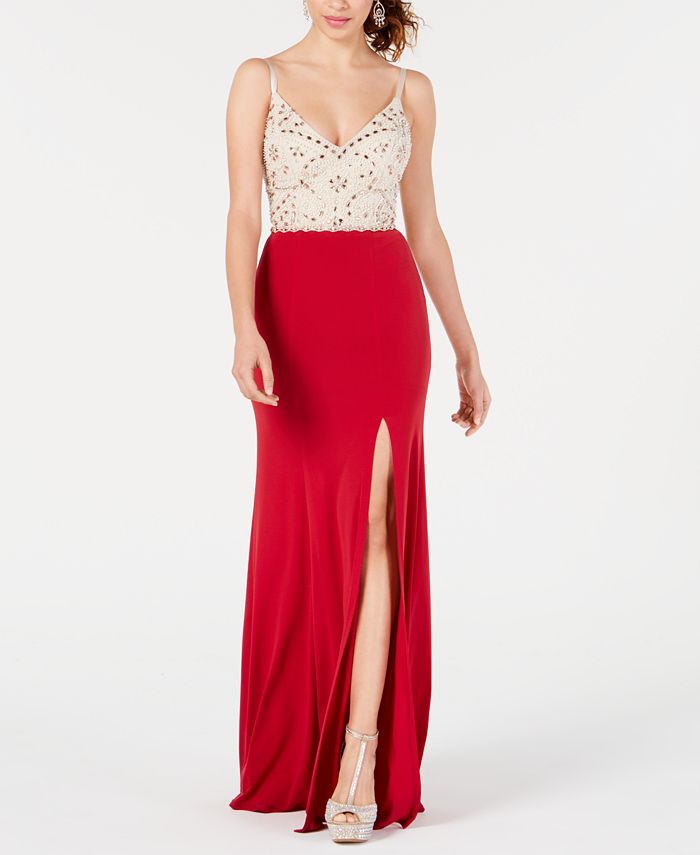 Speechless Juniors' Embellished Colorblocked Gown - Macy's