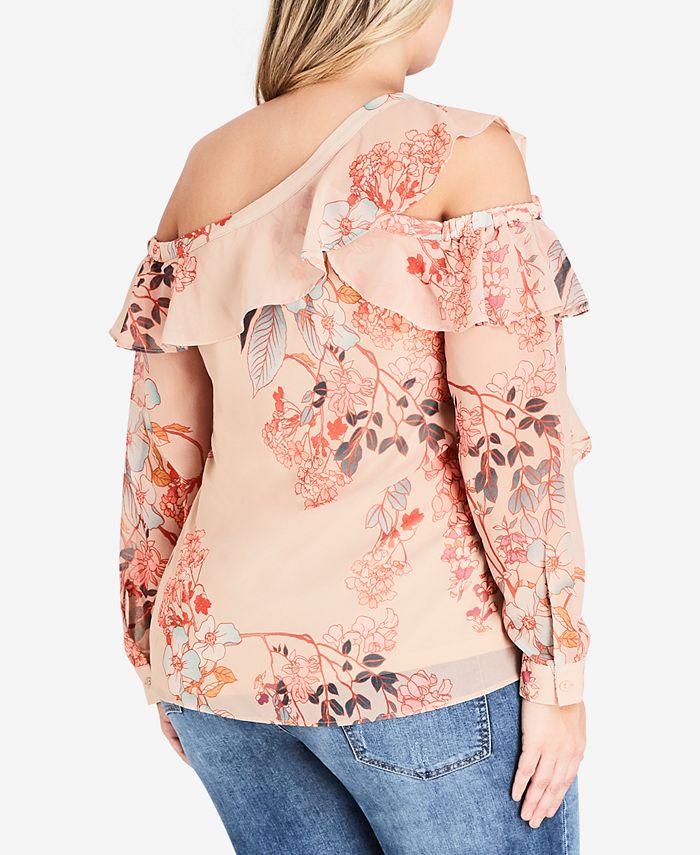 City Chic Trendy Plus Size One-Shoulder Ruffled Top - Macy's