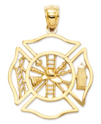 14k Gold Charm, Fireman Shield Charm - Macy's
