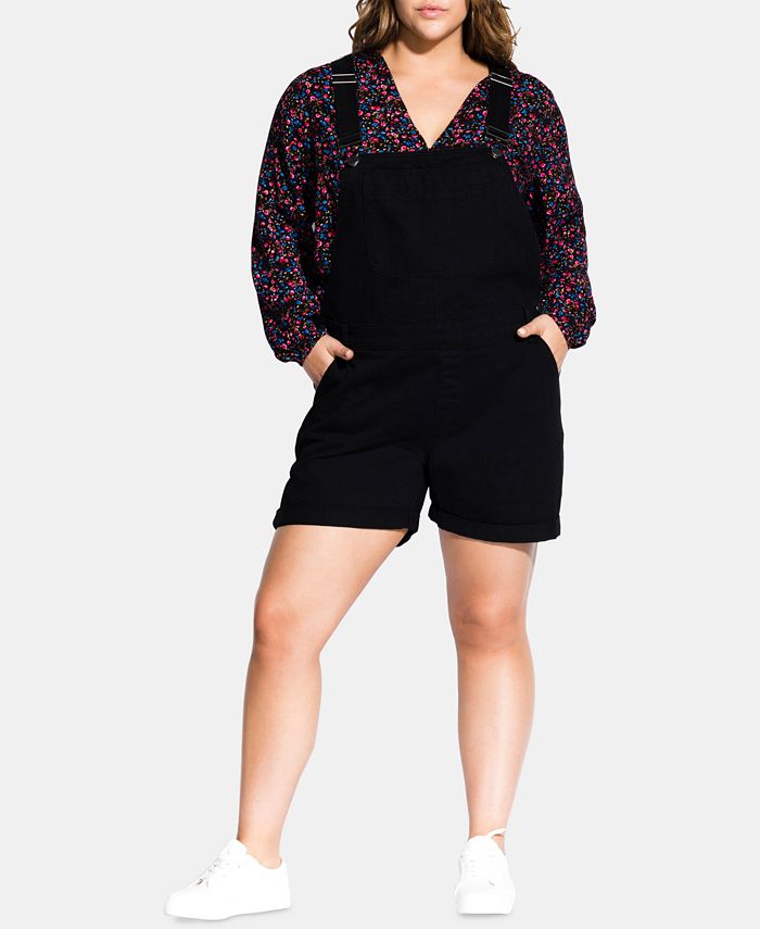City Chic Trendy Plus Size Denim Shortalls - Macy's