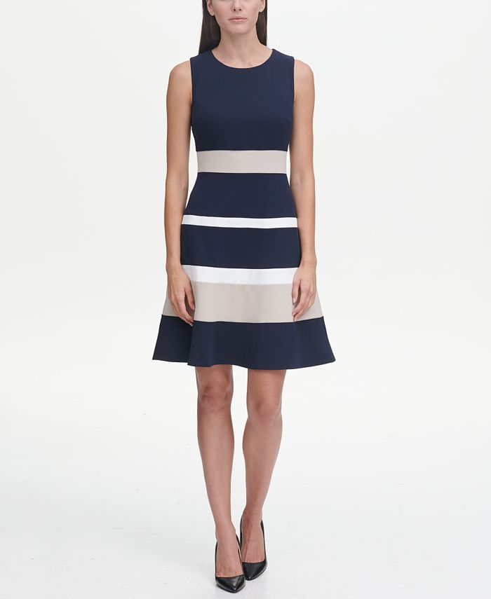 Tommy Hilfiger Scuba Crepe Colorblock Swing Dress Macys