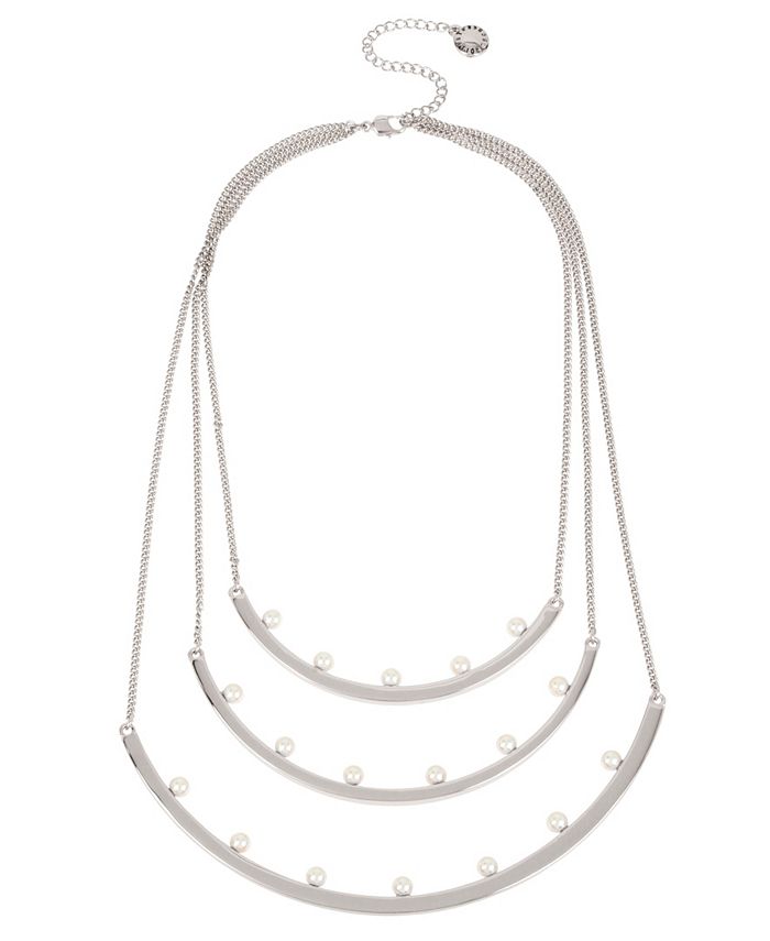 BCBGeneration Pearl Silver Multi Row Curved Bar Frontal Necklace - Macy's