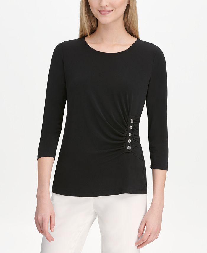 Calvin Klein Ruched Button-Embellished Top - Macy's