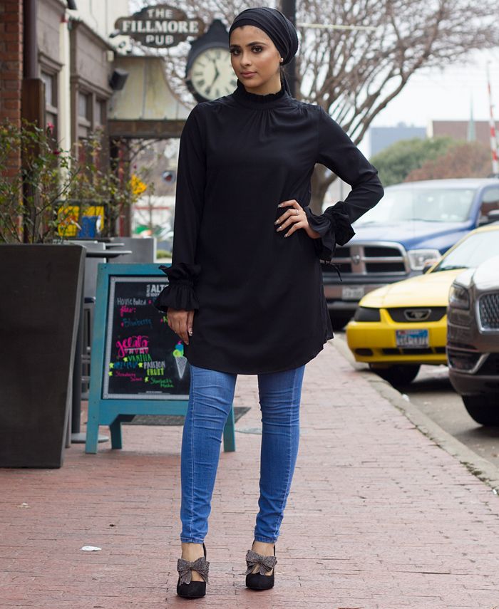 Verona Collection Ruffle-Neck Tunic Top - Macy's