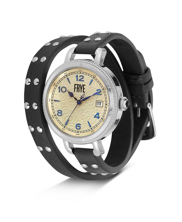Frye Ladies' Melissa Stud Double Wrap in Black Leather Watch - Macy's