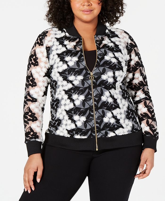 Belldini Plus Size Crochet-Lace Bomber Jacket - Macy's