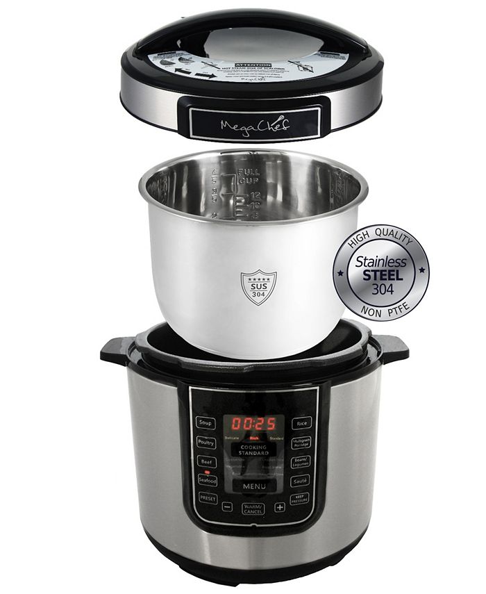 MegaChef 6 Quart Digital Pressure Cooker with 14 Pre-set Multi Function ...