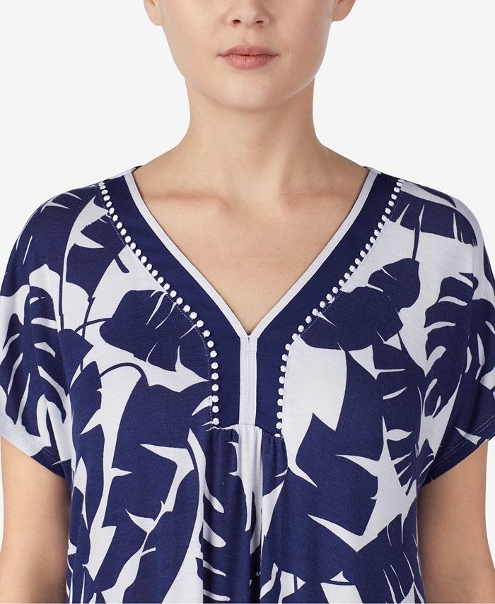 Ellen Tracy Printed Pom-Pom Trim Long Caftan - Macy's