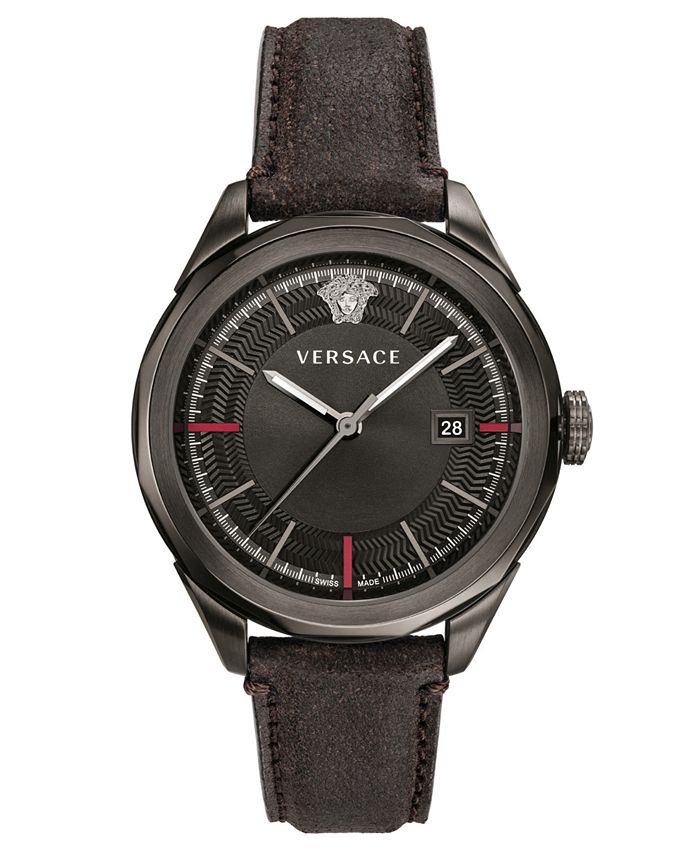 Versace Men's Swiss Glaze Black Leather Strap Watch 43mm - Macy's