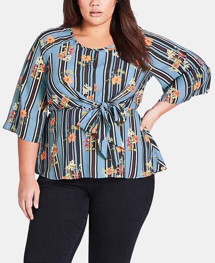 City Chic Trendy Plus Size Mixed-Print Top - Macy's