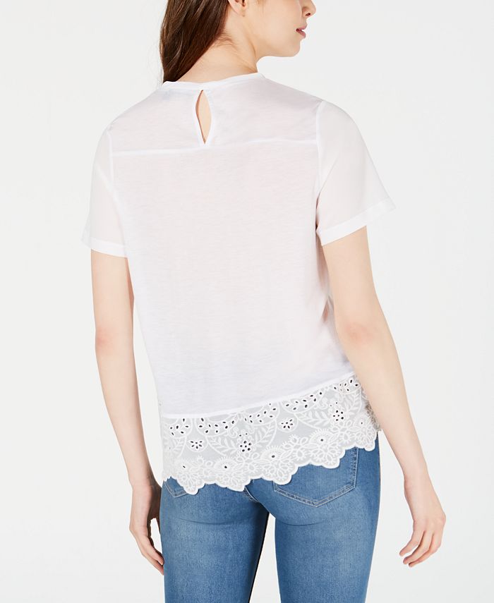 French Connection Lace-Hem Crepe Top - Macy's