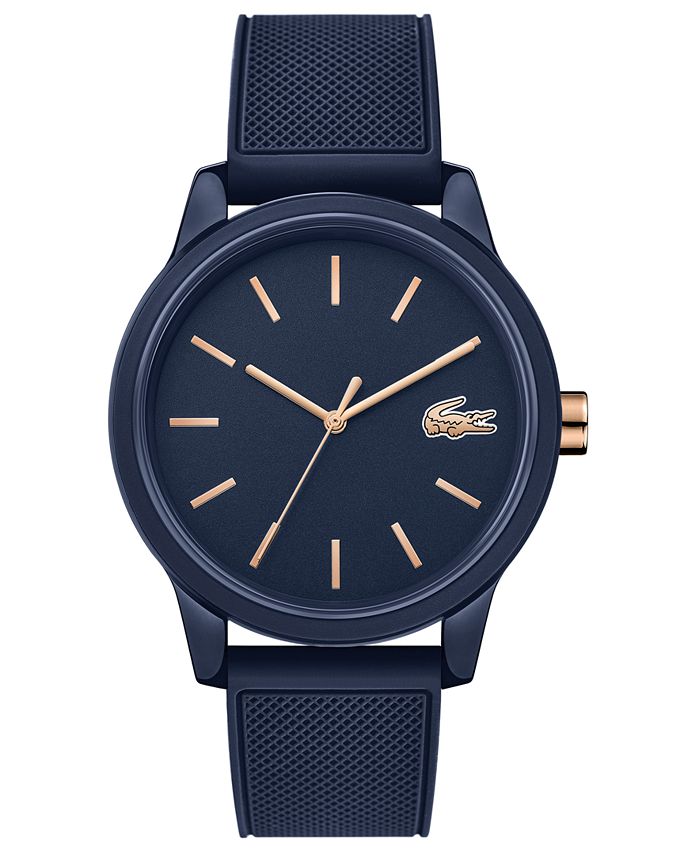 Lacoste Men's 12.12 Blue Rubber Strap Watch 42mm - Macy's