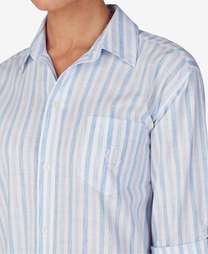 Lauren Ralph Lauren Stripe-Print Notch Collar Sleepshirt - Macy's