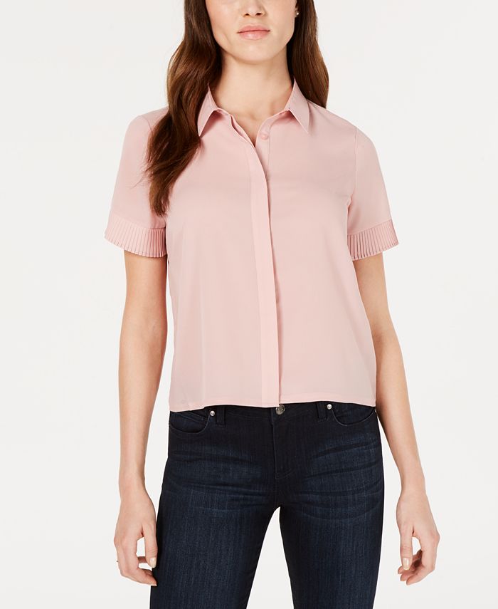 French Connection Pleated-Sleeve Button-Up Blouse - Macy's