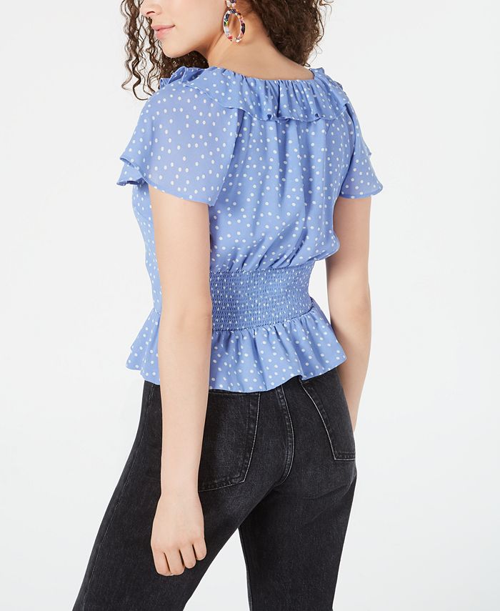 Planet Gold Juniors' Printed Ruffled Peplum Top - Macy's