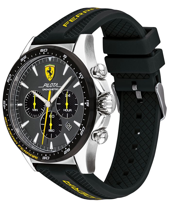 Ferrari Men's Chronograph Pilota Black Silicone Strap Watch 45mm - Macy's