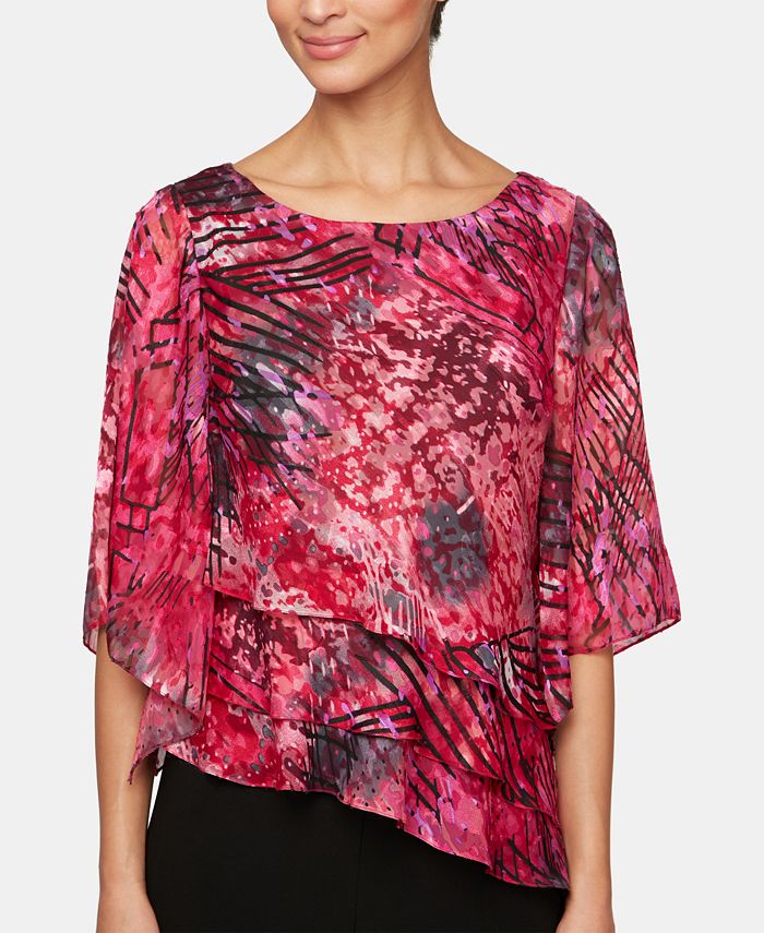Alex Evenings Petite Printed Ruffled Asymmetric Top - Macy's