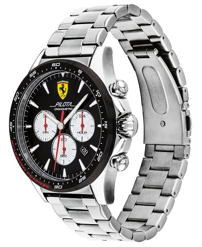 Ferrari Men's Chronograph Pilota Stainless Steel Bracelet Watch 45mm ...