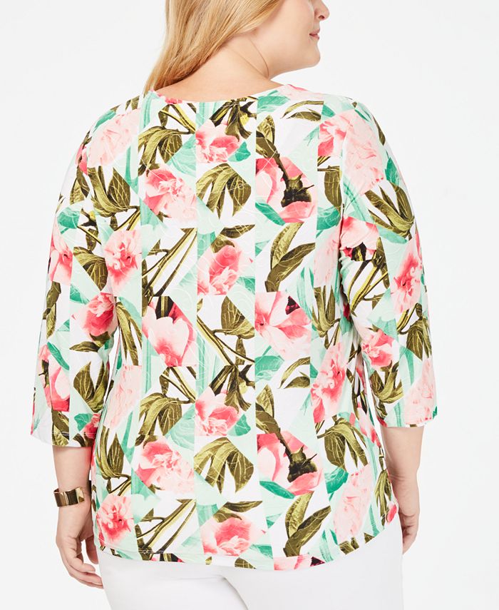 JM Collection Plus Size Printed Jacquard Top, Created for Macy's - Macy's