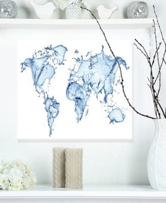 Designart 'World Map Water Splash' Abstract Map Metal Wall Art - 20" X ...