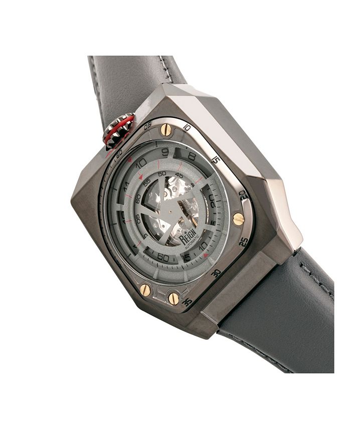 Reign Asher Automatic Genuine Gunmetal Case, Grey Leather Watch 47mm ...