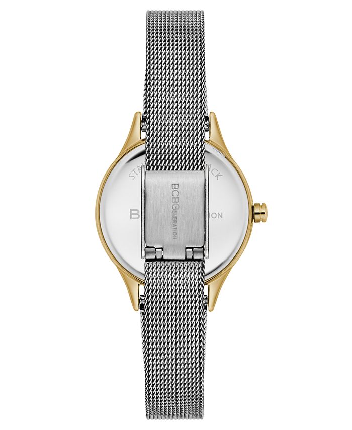 BCBGeneration Ladies Silver Mesh Bracelet Watch with Gold Case - Macy's