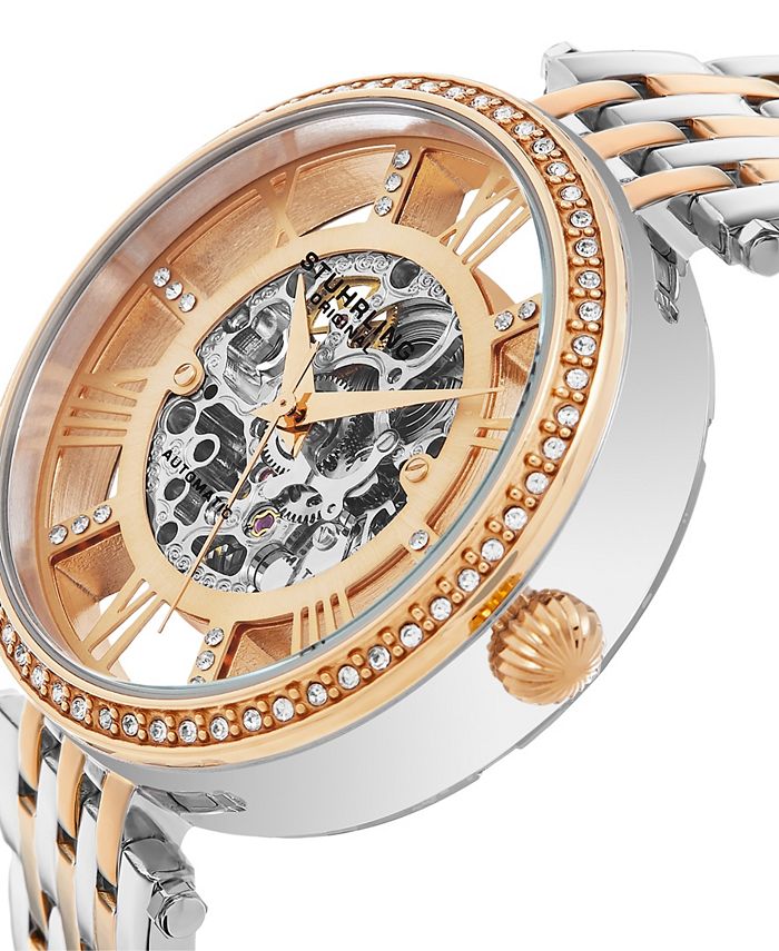 Stuhrling Women's Automatic Skeleton Watch, Silver Case, Rose Tone Dial ...