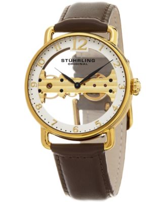 Stuhrling Men's Mechanical Bridge Watch, Gold Tone Case on Brown ...