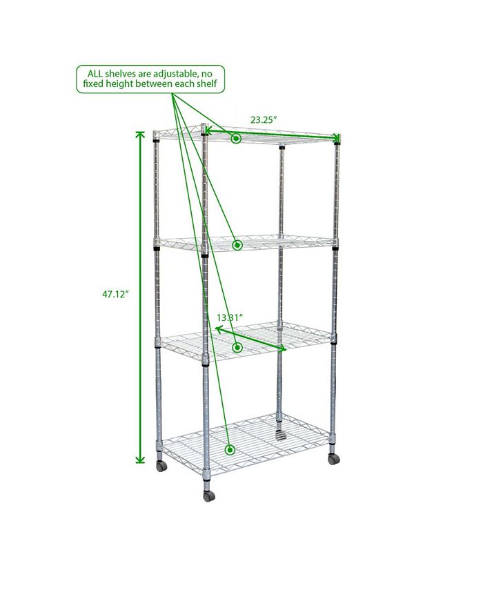 Mind Reader 4 Tier Adjustable Heavy Duty Metal Storage Rack Shelving ...
