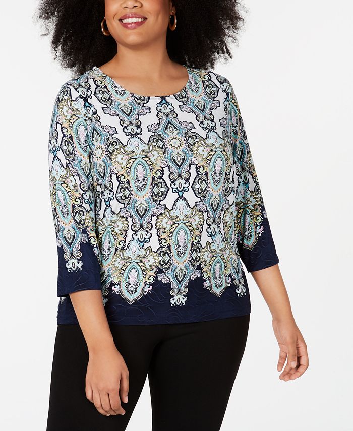 JM Collection Plus Size Printed Jacquard Top, Created for Macy's - Macy's