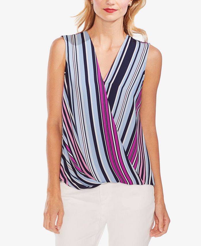 Vince Camuto Surplice-Neck Striped Top - Macy's