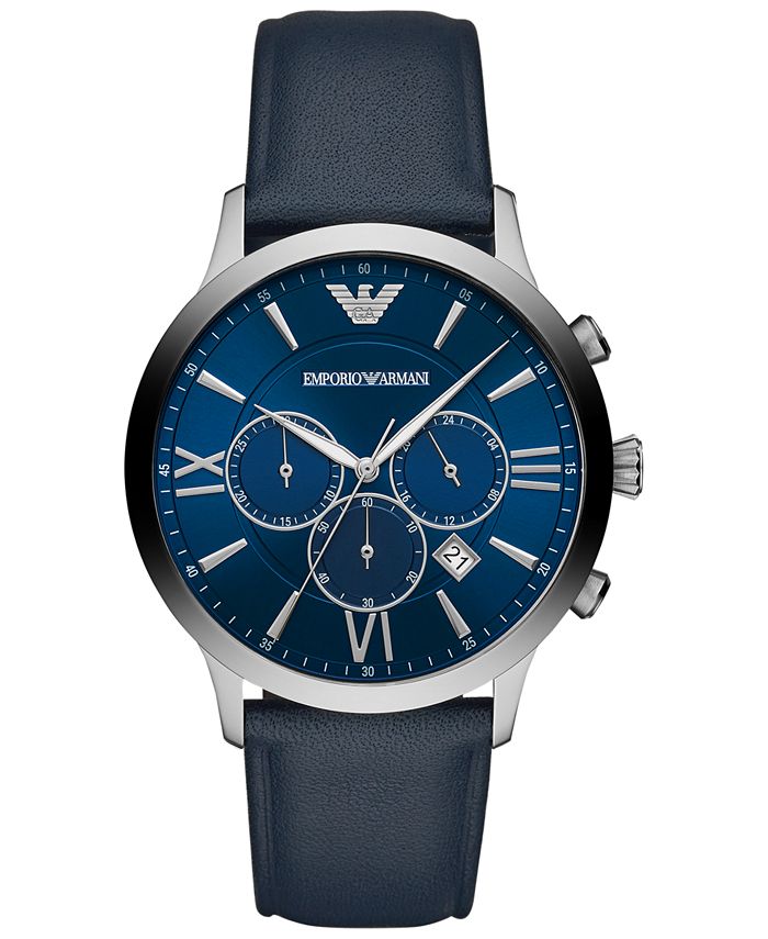 Emporio Armani Men's Chronograph Blue Leather Strap Watch 43mm - Macy's