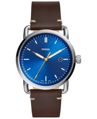 Fossil Men's Commuter Brown Leather Strap Watch 42mm - Macy's