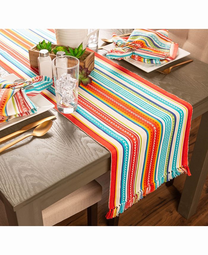 Design Imports Baja Stripe Fringed Table Runner 13" X 72" - Macy's