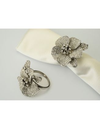 Classic Touch Set of 4 Jeweled Silver Napkin Rings - Macy's