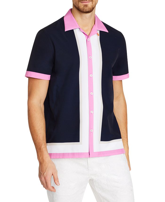 Tallia Men's Slim-Fit Performance Stretch Color Block Short Sleeve Camp ...