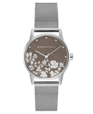 BCBGMAXAZRIA Ladies Round Silver Stainless Steel Mesh Strap Watch, 35mm ...