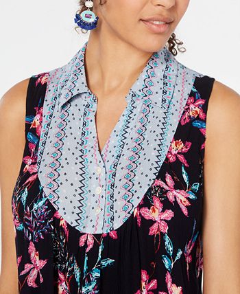 Style & Co Mixed Media Collared Top, Created for Macy's - Macy's