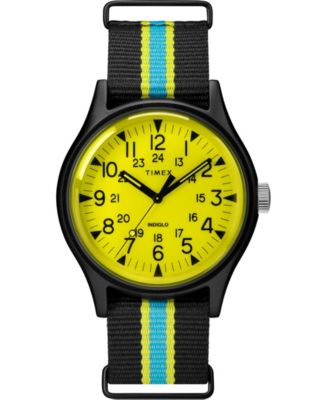 Timex MK1 Aluminum California 40mm Black with Blue Stripe Fabric Strap ...