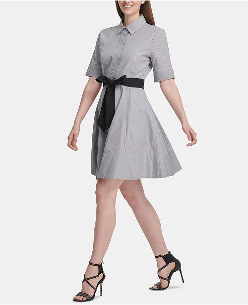DKNY Cotton Striped Belted Fit & Flare Dress & Reviews - Dresses ...