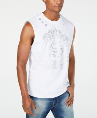 Sean John Men's White Party Metallic Logo Graphic Muscle Tank - Macy's