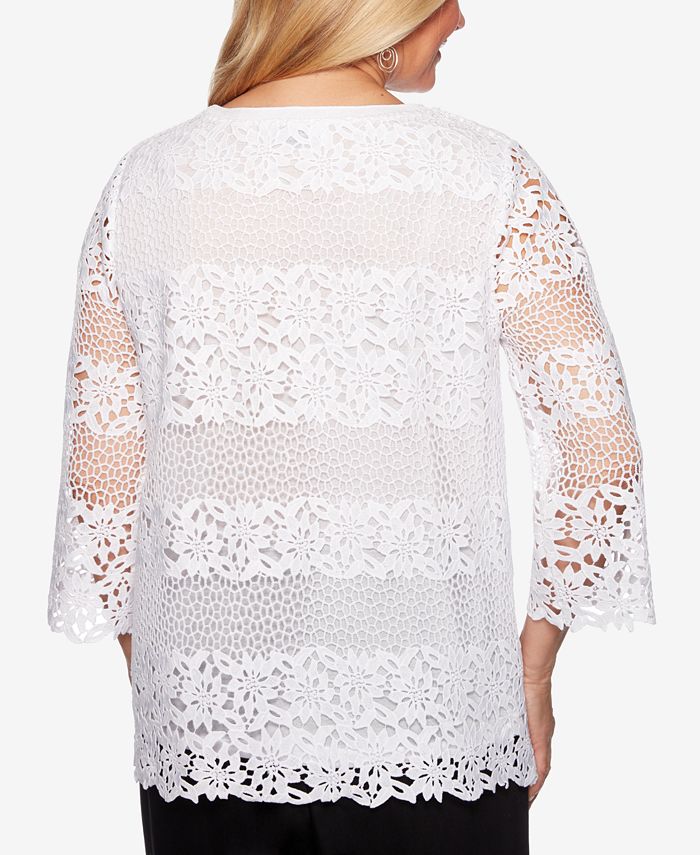 Alfred Dunner Cayman Islands 3/4-Sleeve Crocheted Lace Top - Macy's