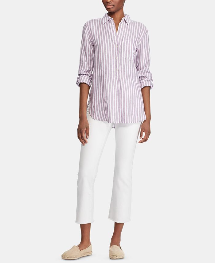 Lauren Ralph Lauren Stripe-Print Long-Sleeve Linen Shirt - Macy's