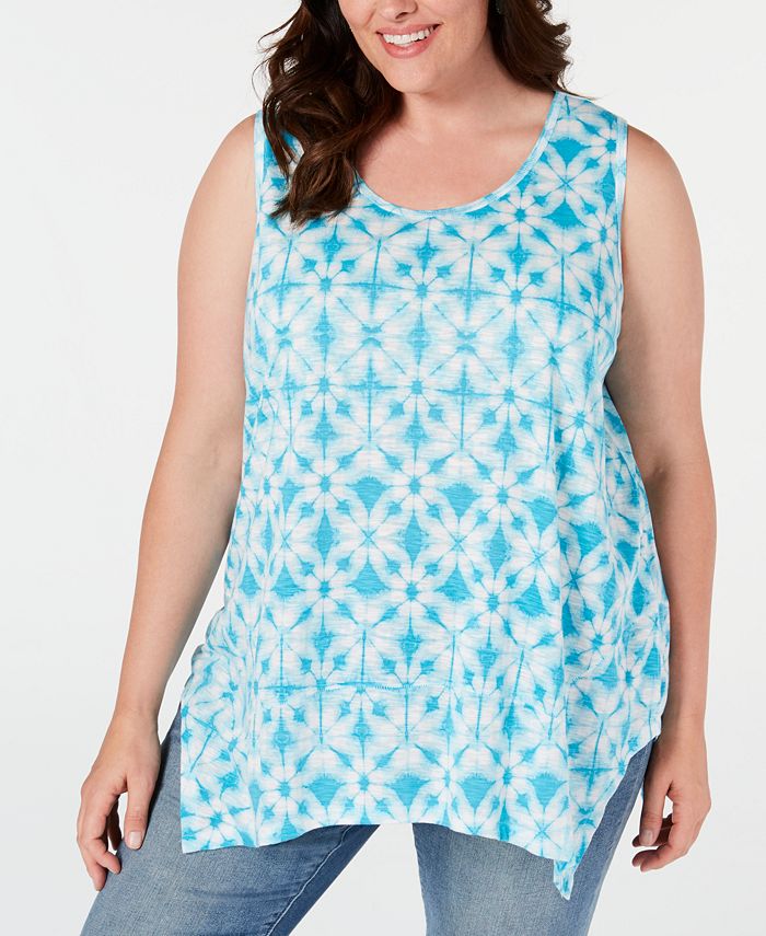 Style & Co Plus Size Printed Vented-Hem Top, Created for Macy's - Macy's